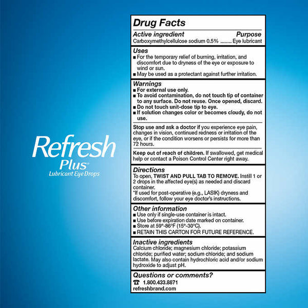 리프래쉬 플러스 인공눈물, 100개입 Refresh Plus Lubricant Eye Drops, 100 Vials – J BETTER